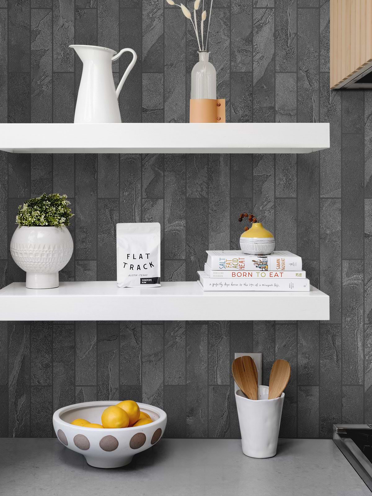 Gray Black Metallic Textured Glass Backsplash Tile