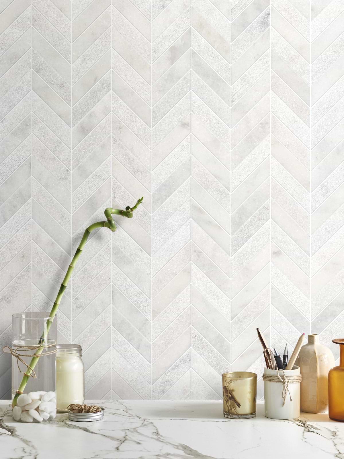 White Modern Marble Chevron Backsplash Tile | Backsplash.com