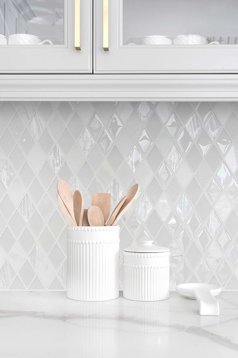 Elegant White Rhomboid Backsplash Tile | Backsplash.com