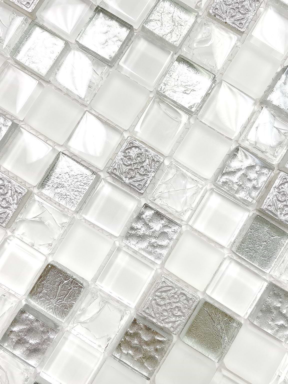 White & Silver Color Elegant Glass Backsplash Tile | Backsplash.com