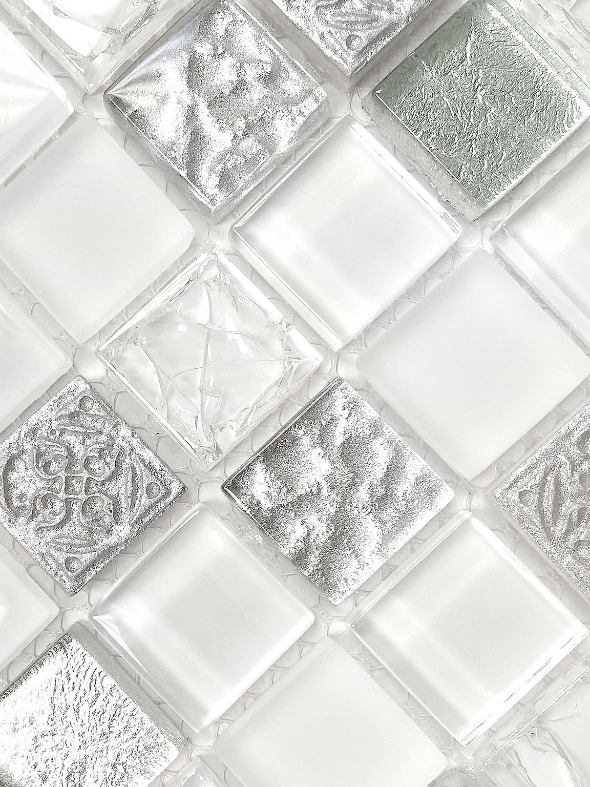 White & Silver Color Elegant Glass Backsplash Tile | Backsplash.com