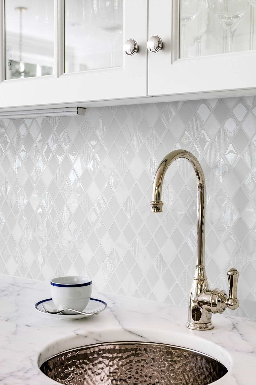 Elegant White Rhomboid Backsplash Tile | Backsplash.com