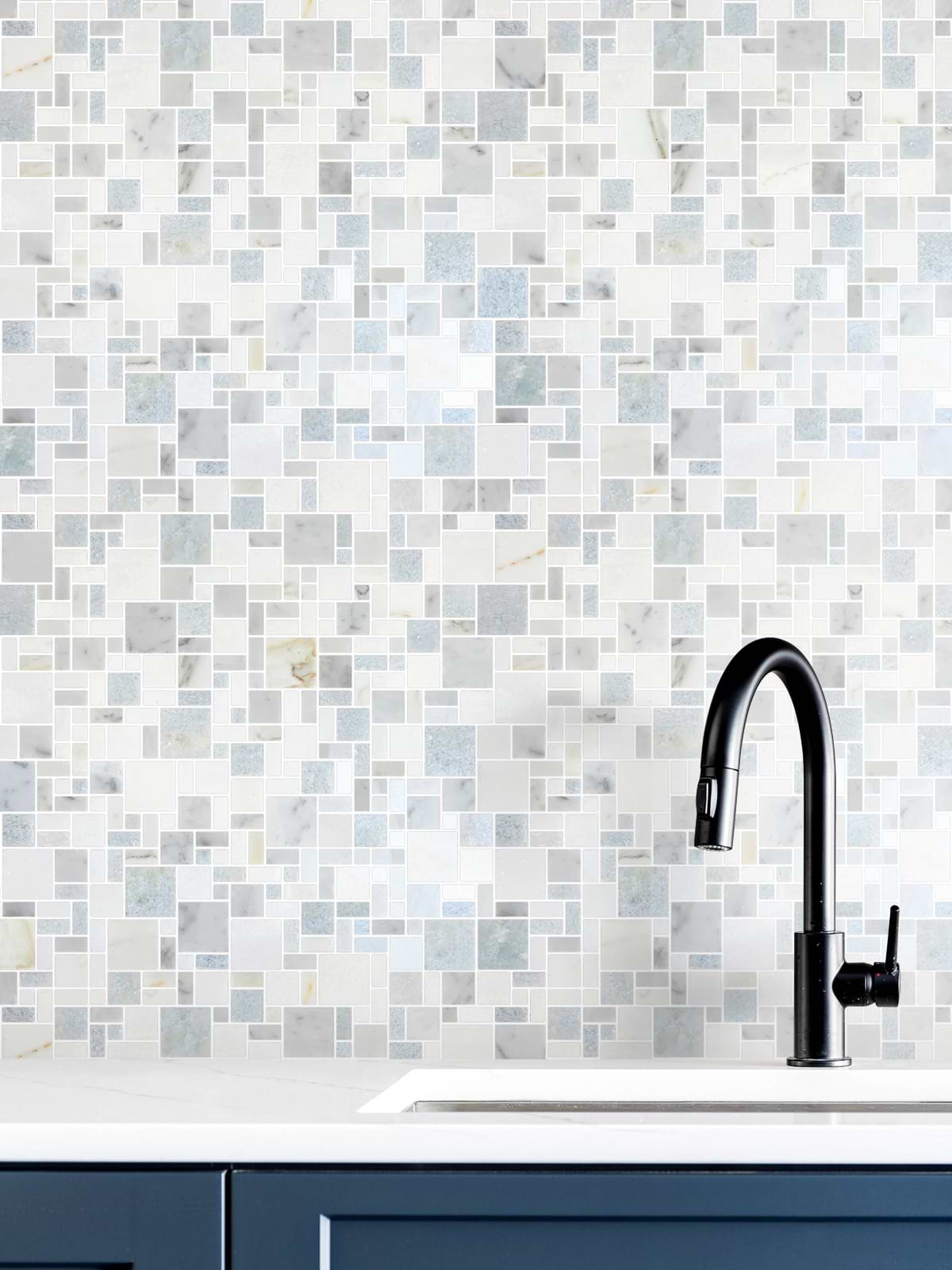 Blue Gray Metallic Look Glass Subway Backsplash Tile