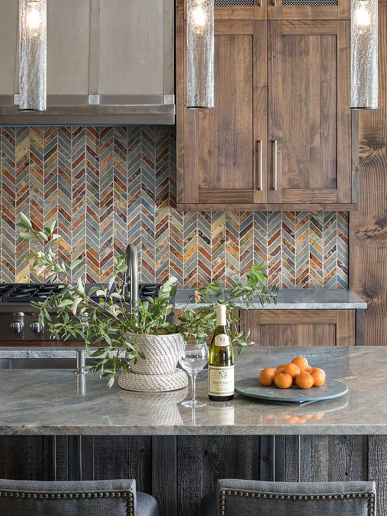 Chevron Rusty Brown Gray Slate Mosaic Backsplash Tile