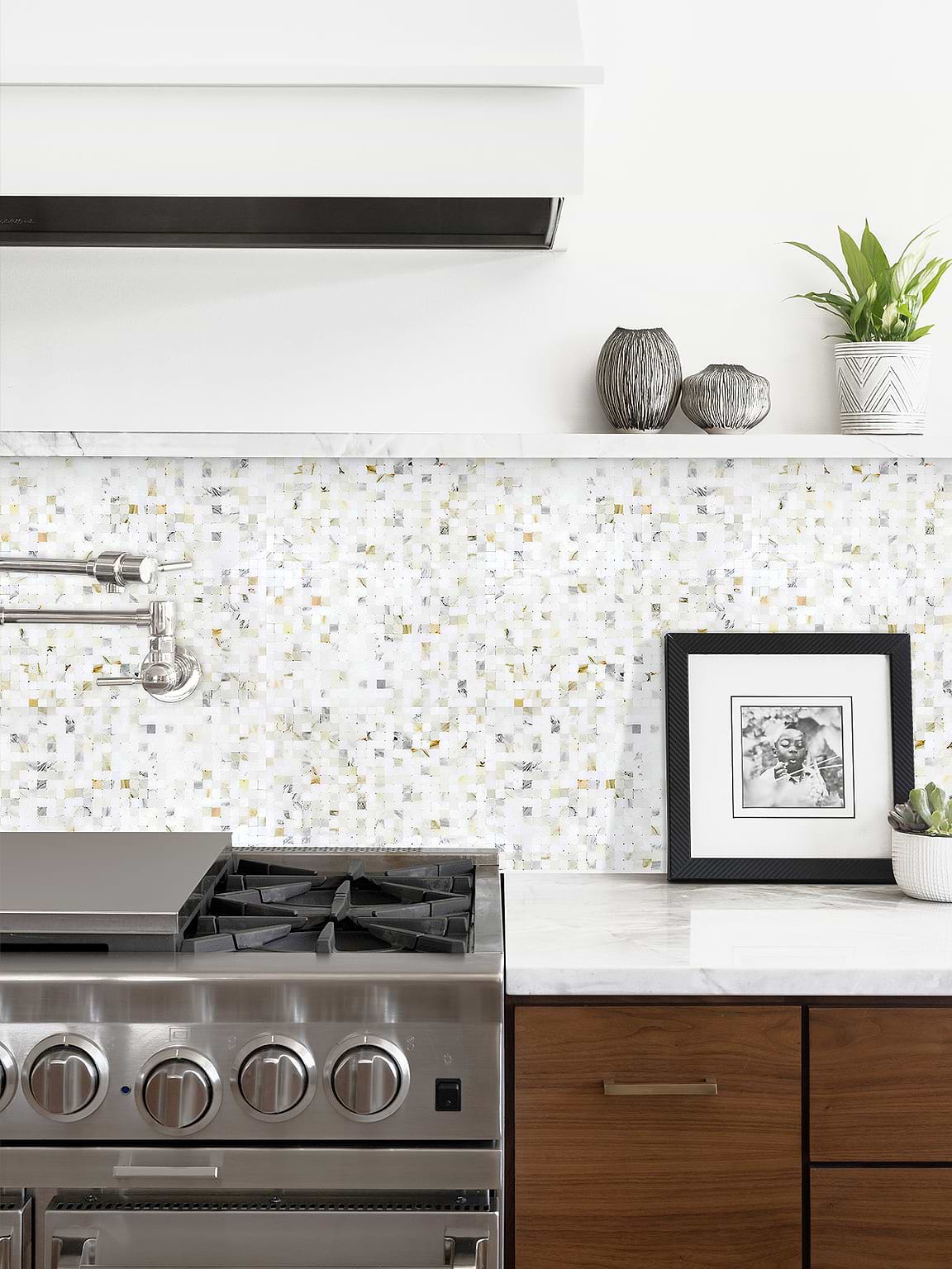 Small Cubes Calacatta Gold Marble Mosaic Tile Backsplash