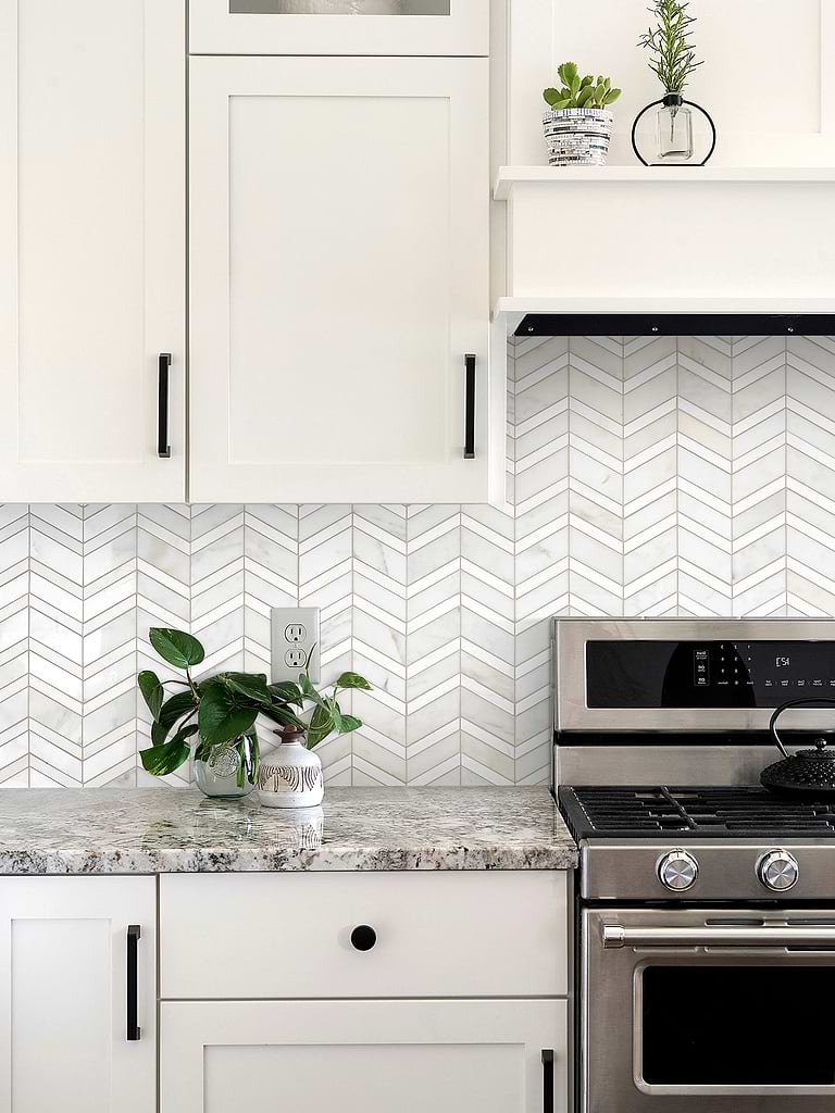 White Gray Gold Chevron Marble Mosaic Backsplash Tile