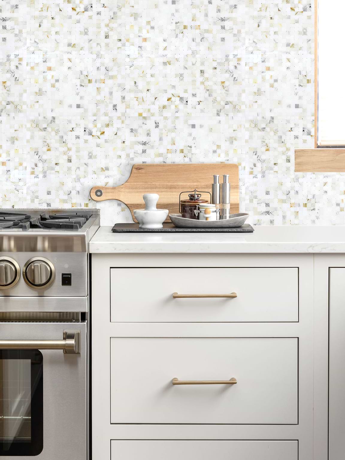 Small Cubes Calacatta Gold Marble Mosaic Tile Backsplash