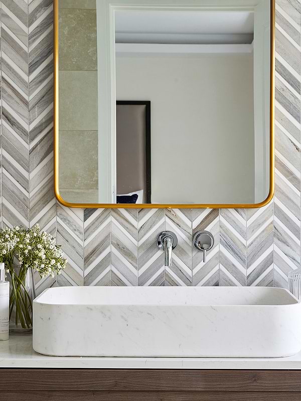 Modern Chevron White Gray Brown Marble Mosaic Backsplash Tile