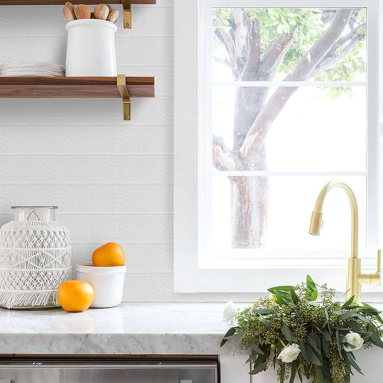 White Glass Bacskplash Tile ( Pattern Design ) Elegant Look!