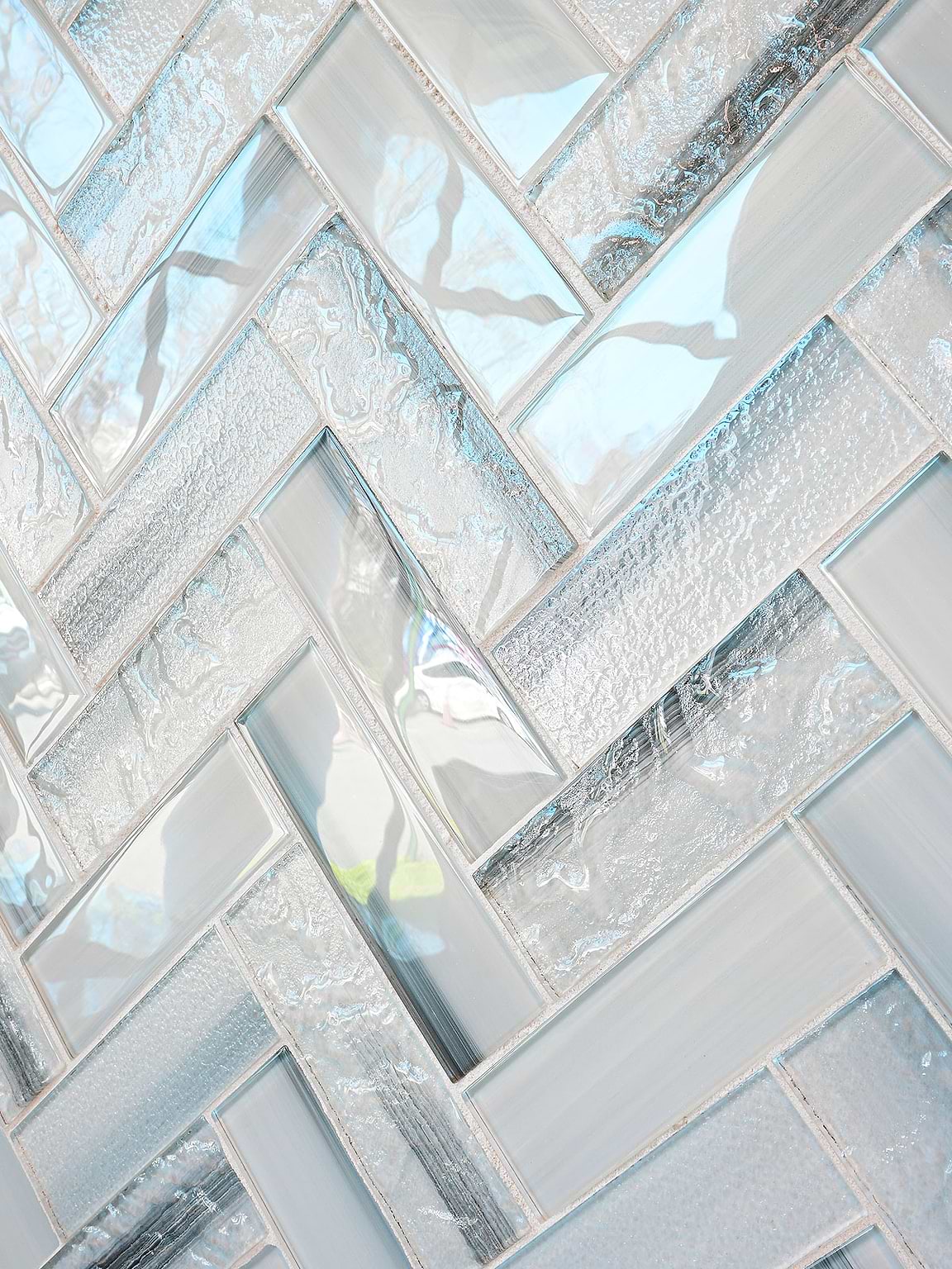 Blue Glass Large Herringbone Mosaic Backsplash Tile - BA5507