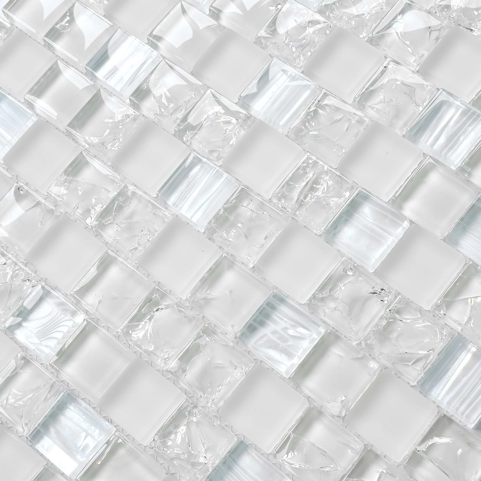 White Shell and Crackle Glass Mosaic Backsplash Tile