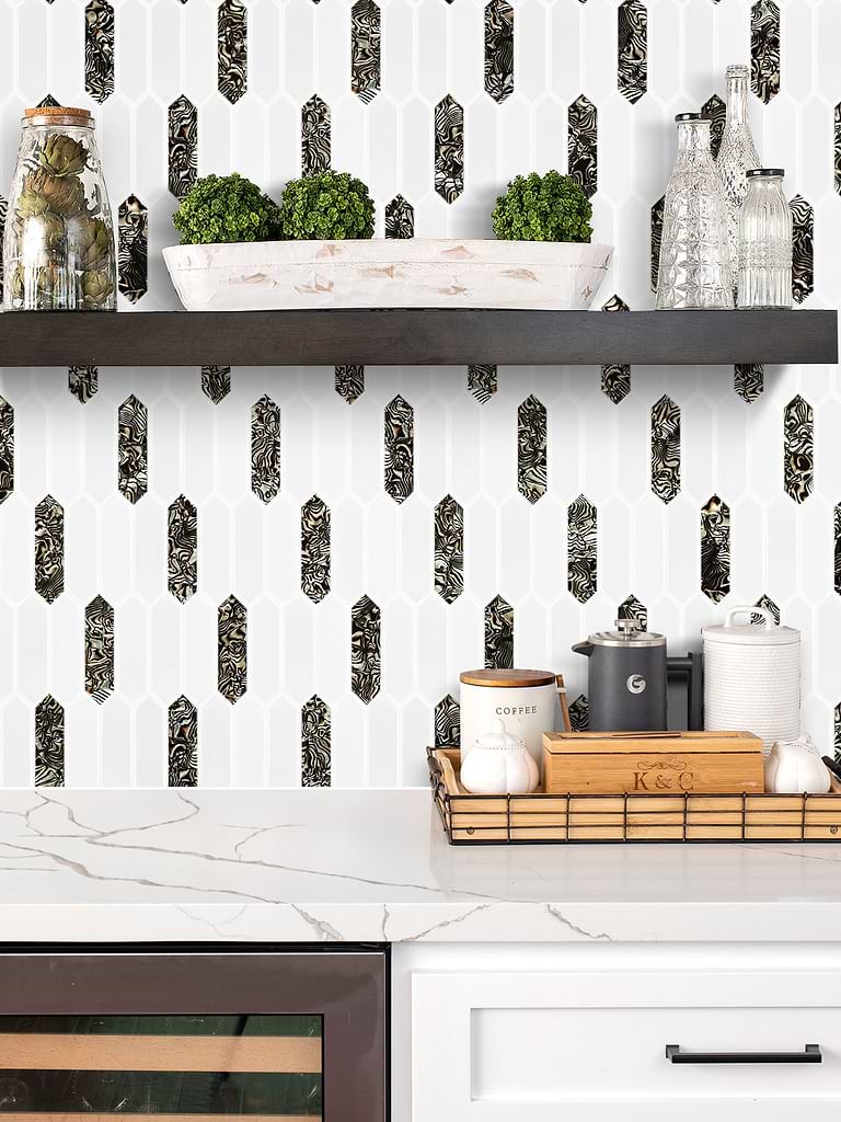 White Pearl Glass Picket Design Backsplash Tile ( Unique Pearl )