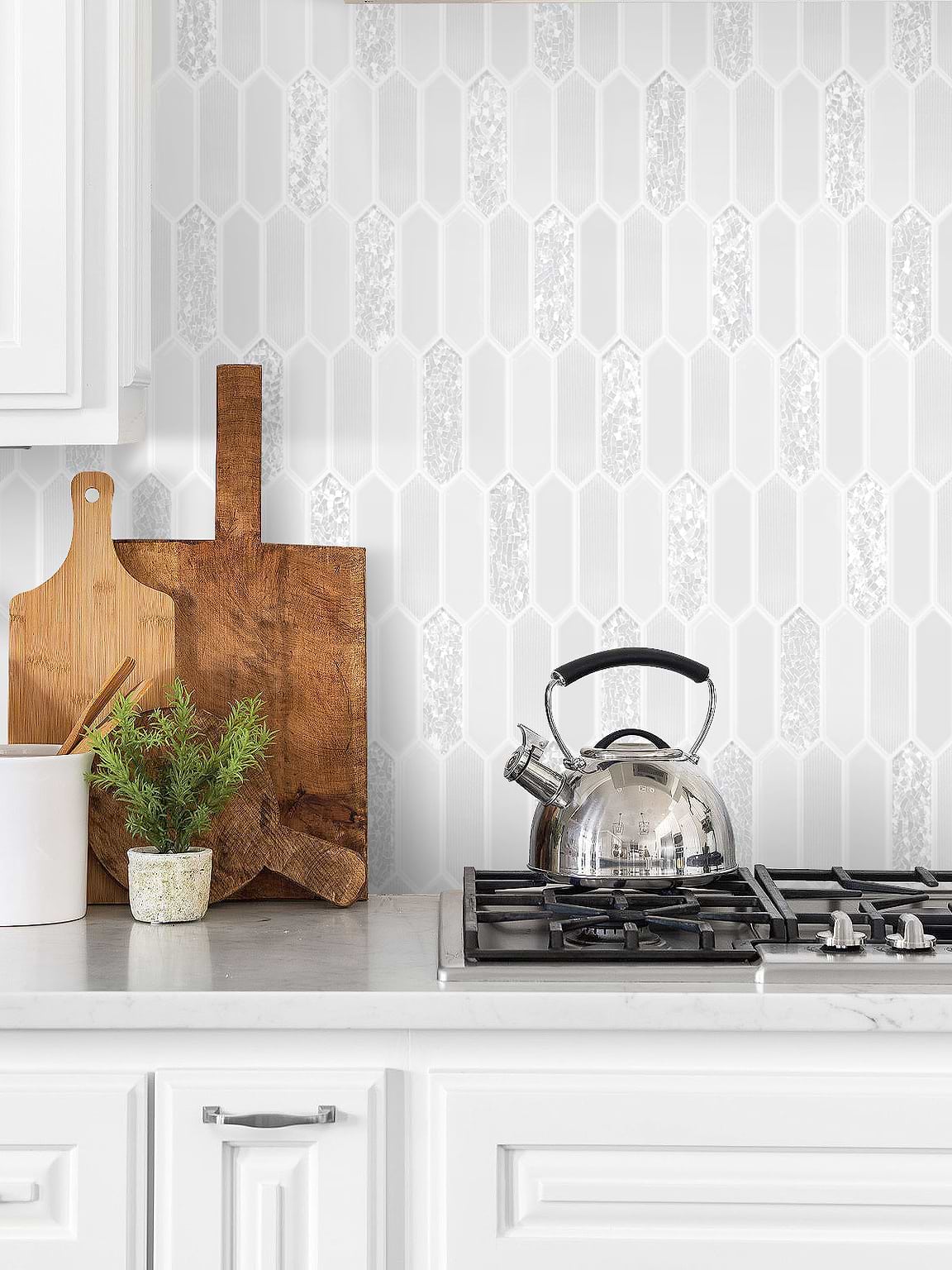 White Pearl Glass Picket Design Backsplash Tile ( Unique Pearl )