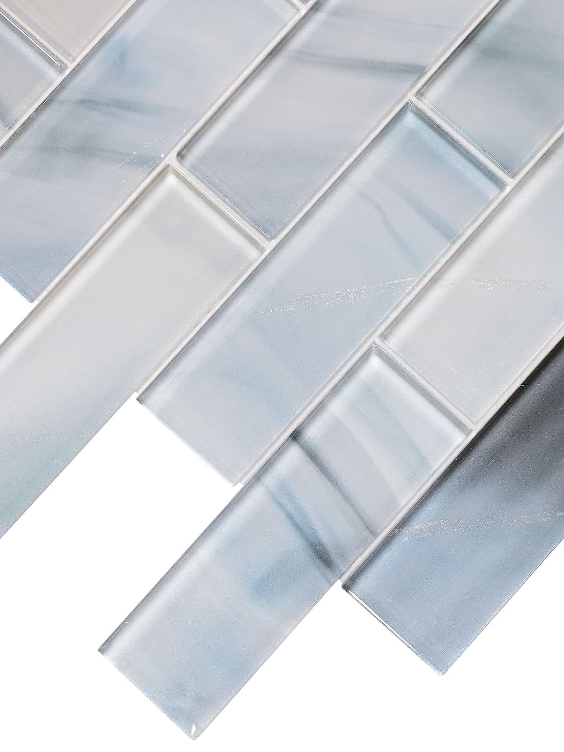 Blue Gray Metallic Look Glass Subway Backsplash Tile
