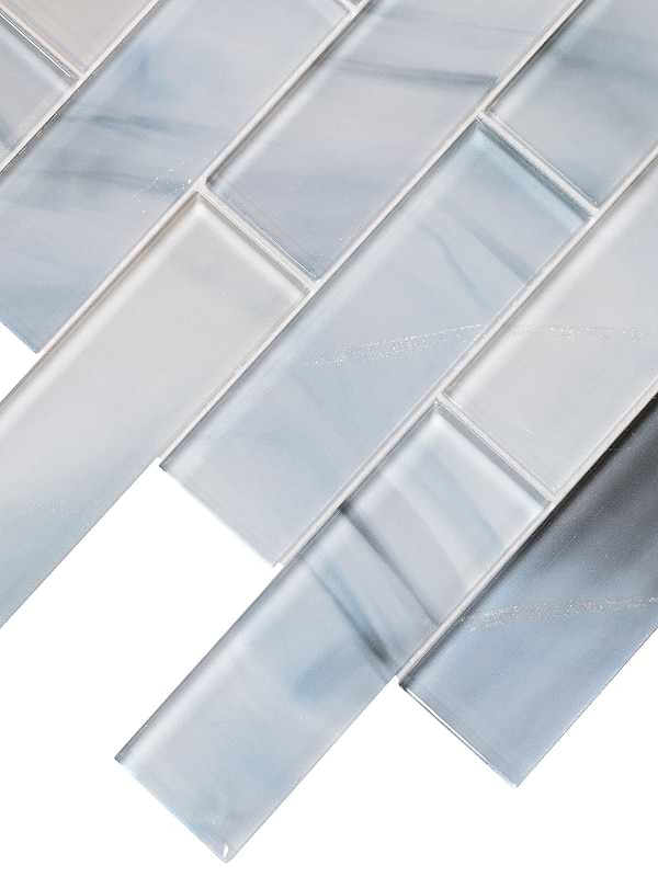 Blue Gray Metallic Look Glass Subway Backsplash Tile