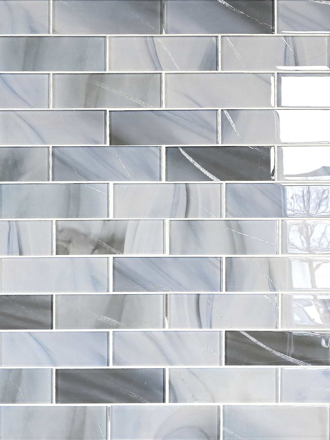 Blue Gray Glass Subway Tile – Coastal Backsplash with Sparkle