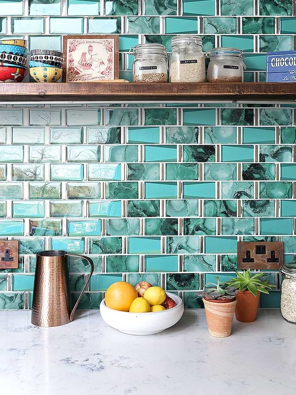 Blue Gray Metallic Look Glass Subway Backsplash Tile