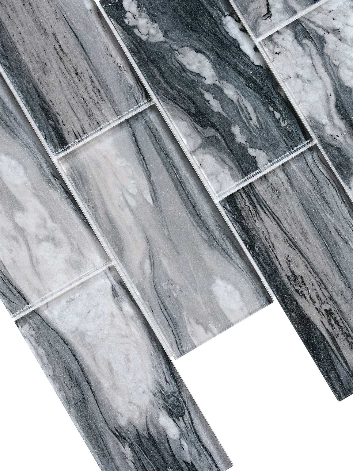 Gray Black Metallic Textured Glass Backsplash Tile