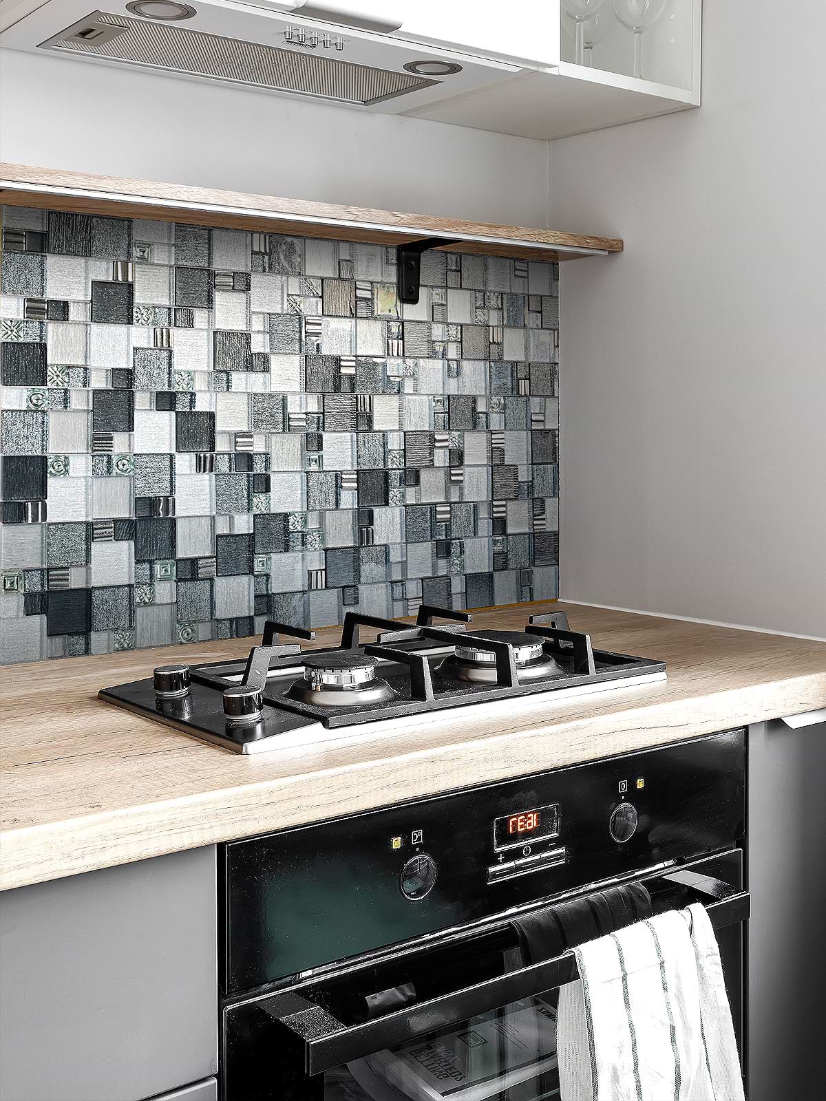 Gray Black Metallic Textured Glass Backsplash Tile