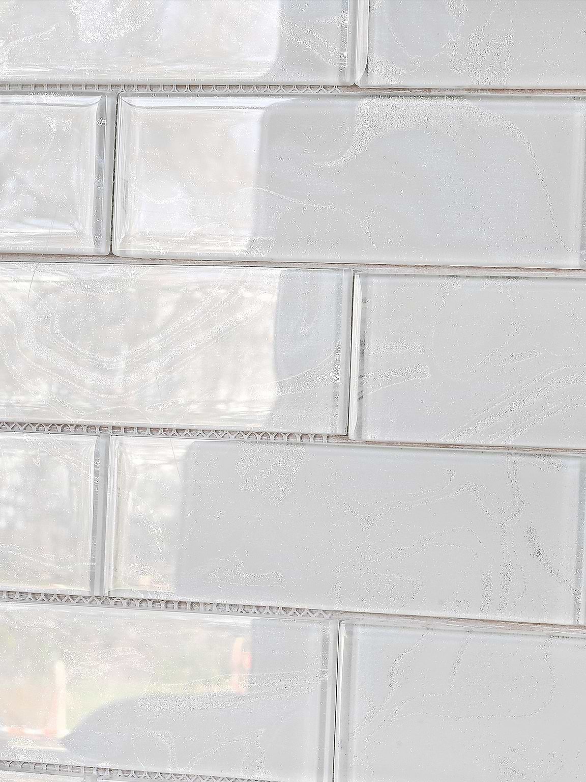 White with Gray Veins & Sparkle Glitter Design Backsplash Tile