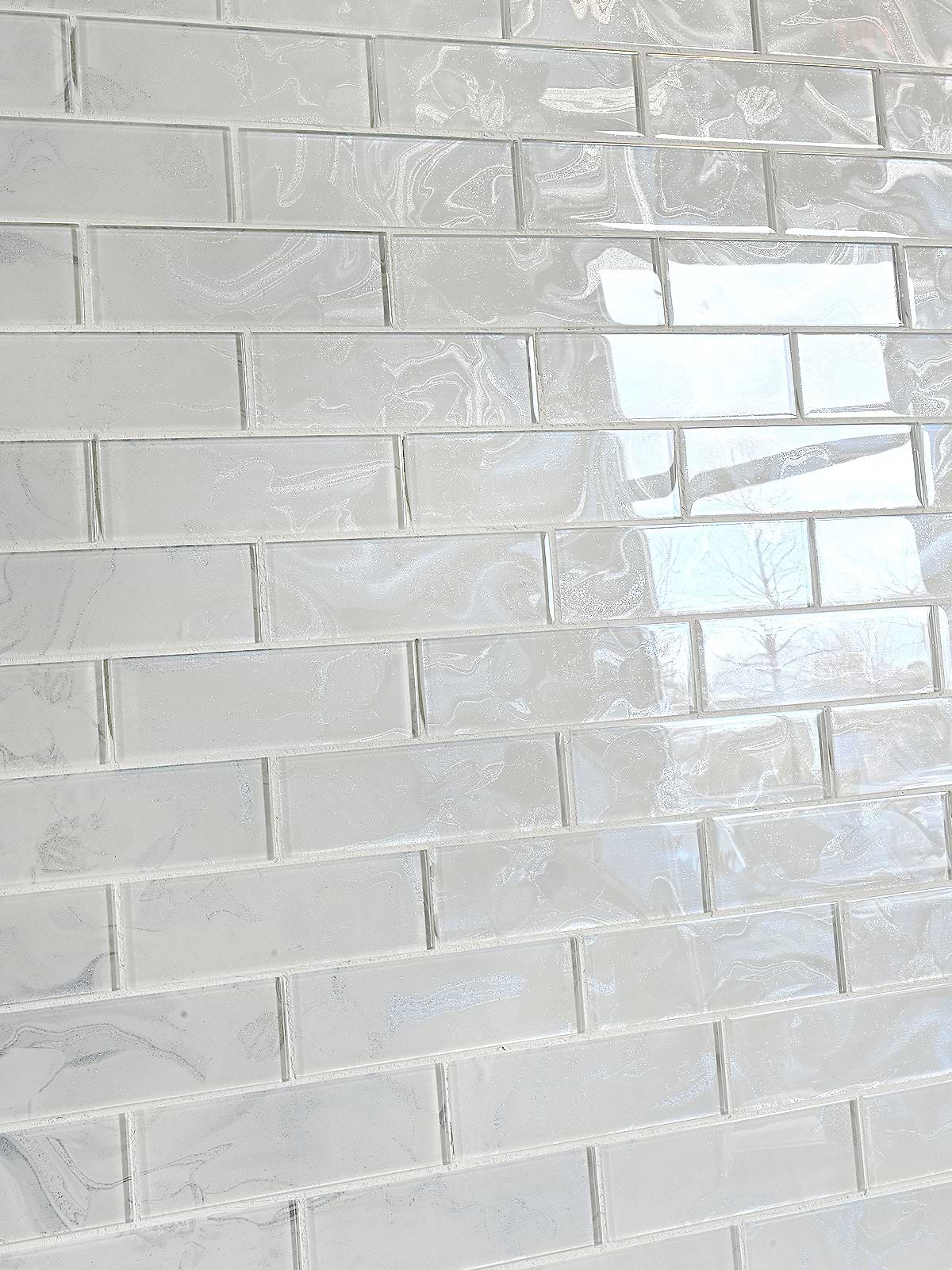 White with Gray Veins & Sparkle Glitter Design Backsplash Tile