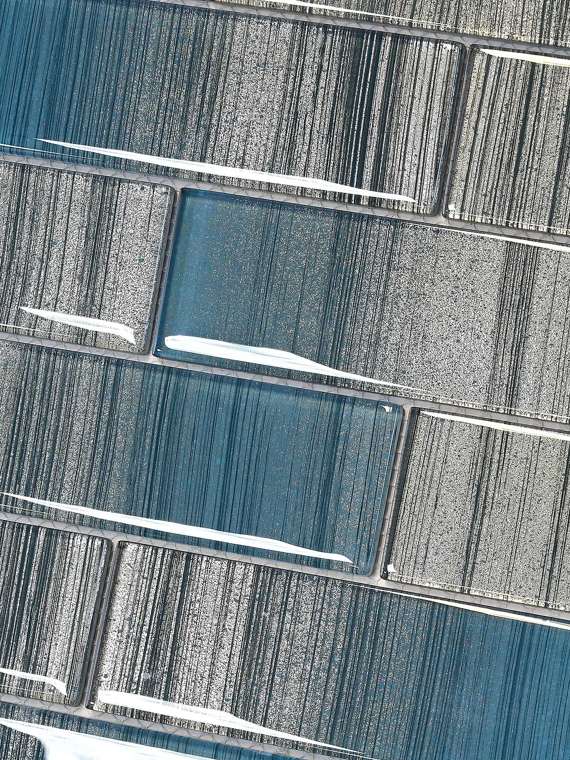 Blue Gray Metallic Look Glass Subway Backsplash Tile