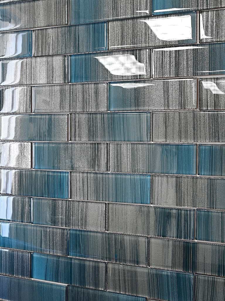 Blue Gray Metallic Look Glass Subway Backsplash Tile