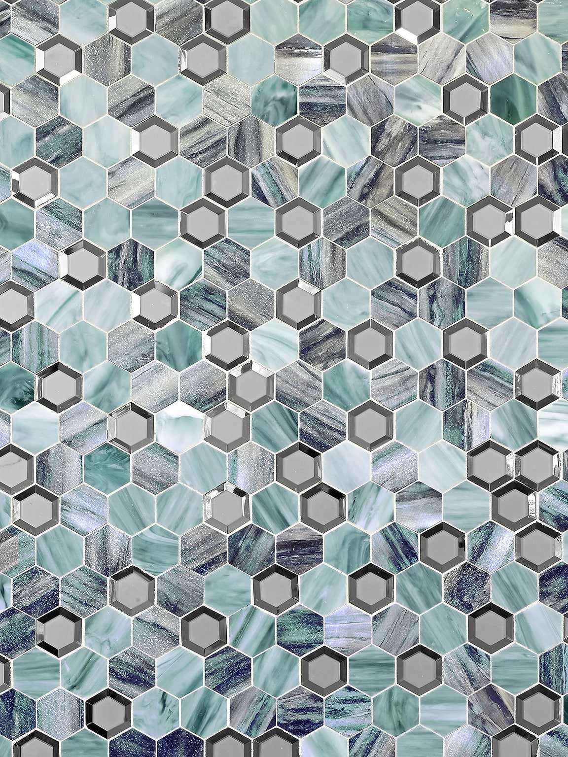 Green Glass Metal Hexagon Backsplash Tile Backsplash.com