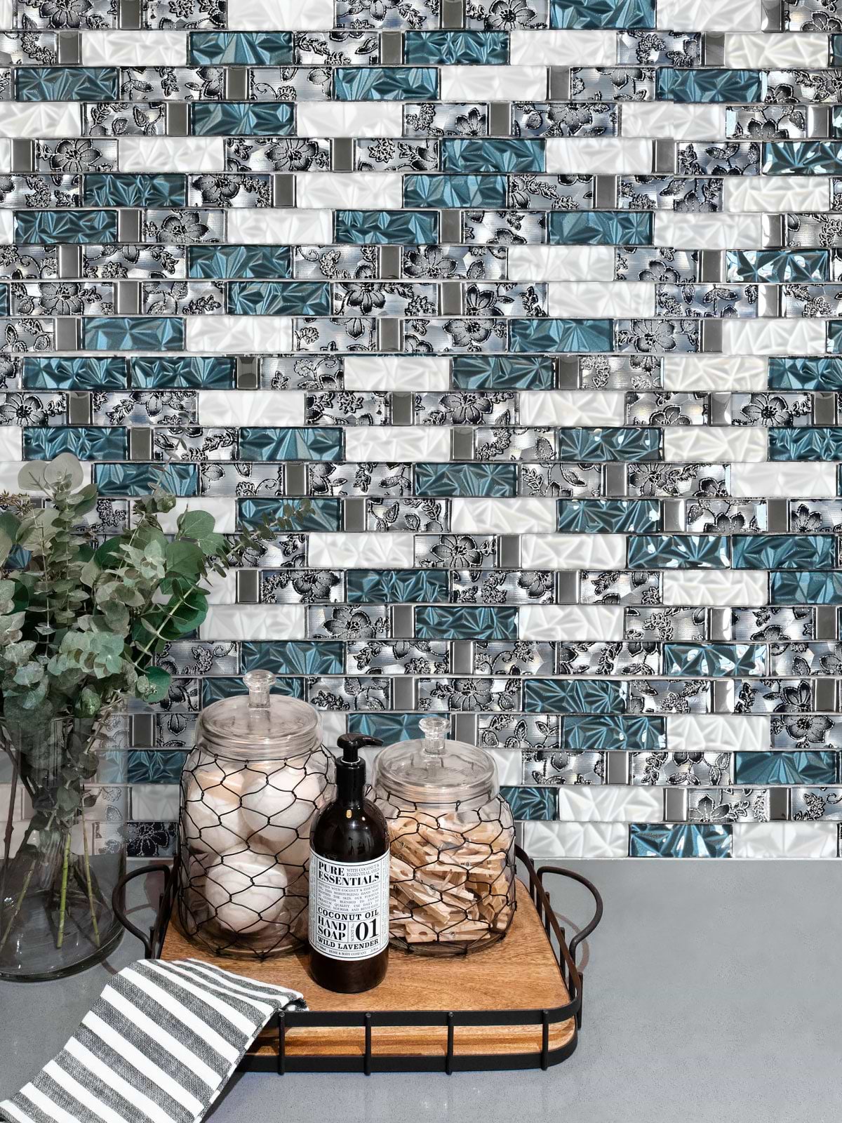 Blue & Brown Subway Glass Backsplash Tile - Unique Colors