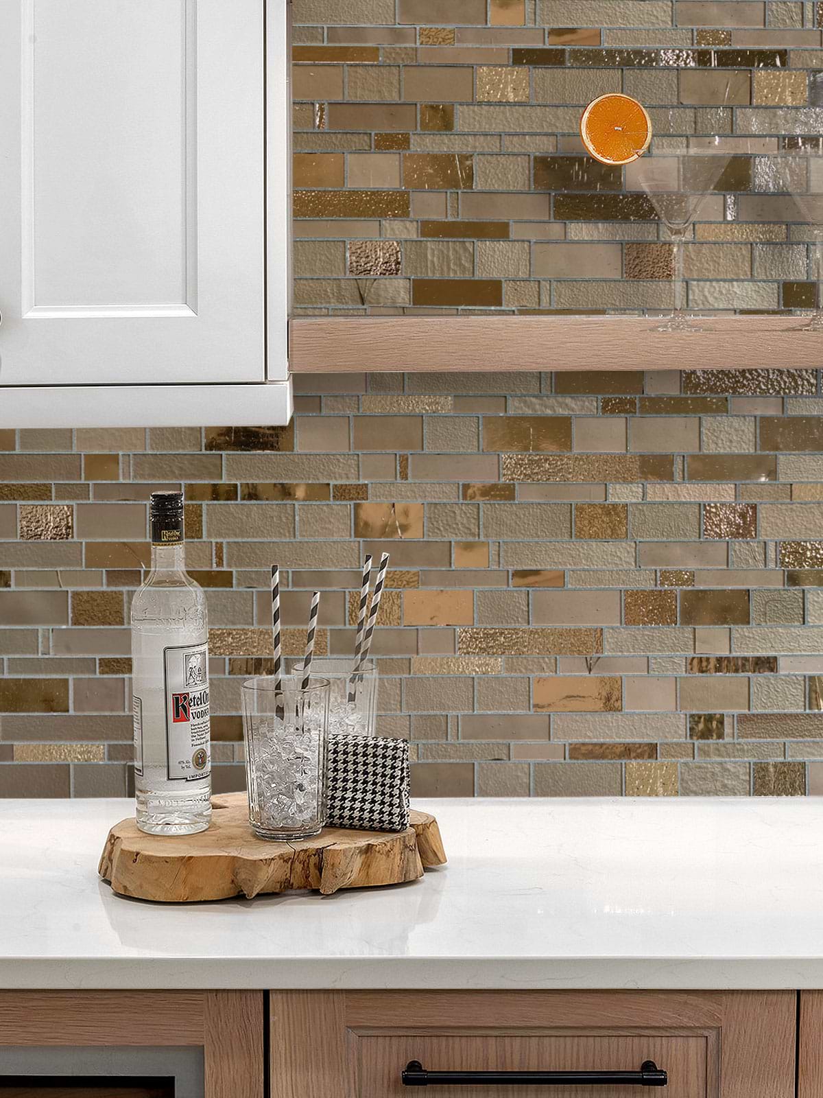 Travertine Tile ( Burgundy ) Glass Mix Backsplash Tile