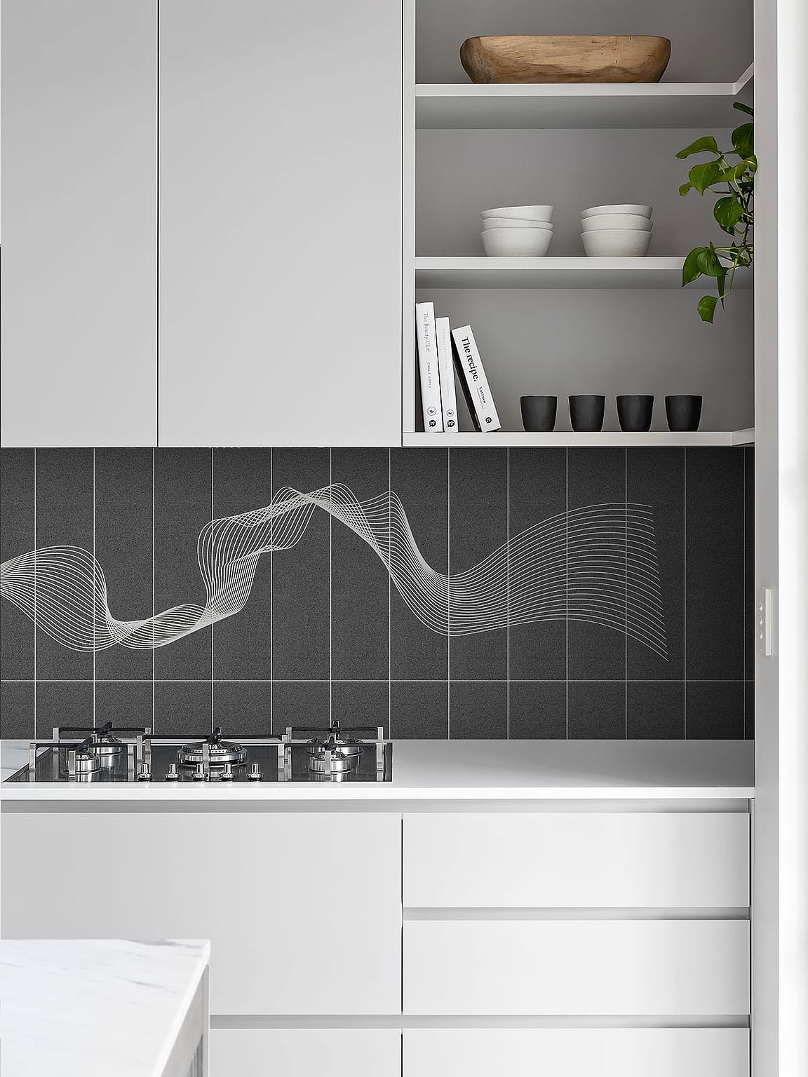 Custom-made Modern Black Stone, Engraved Backsplash Tile