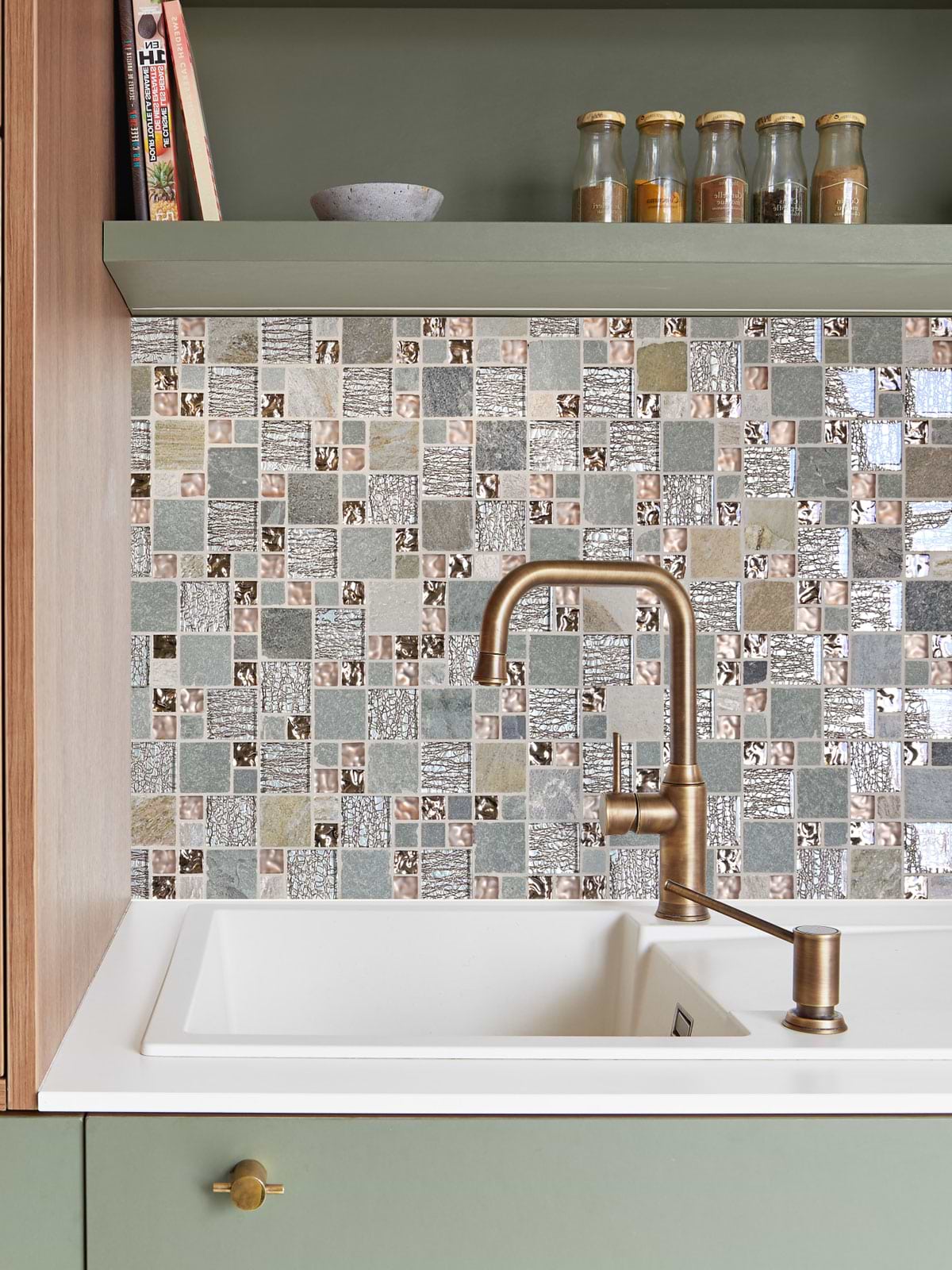 Rose Gold Gray Glass Slate Backsplash Tile - BA8007
