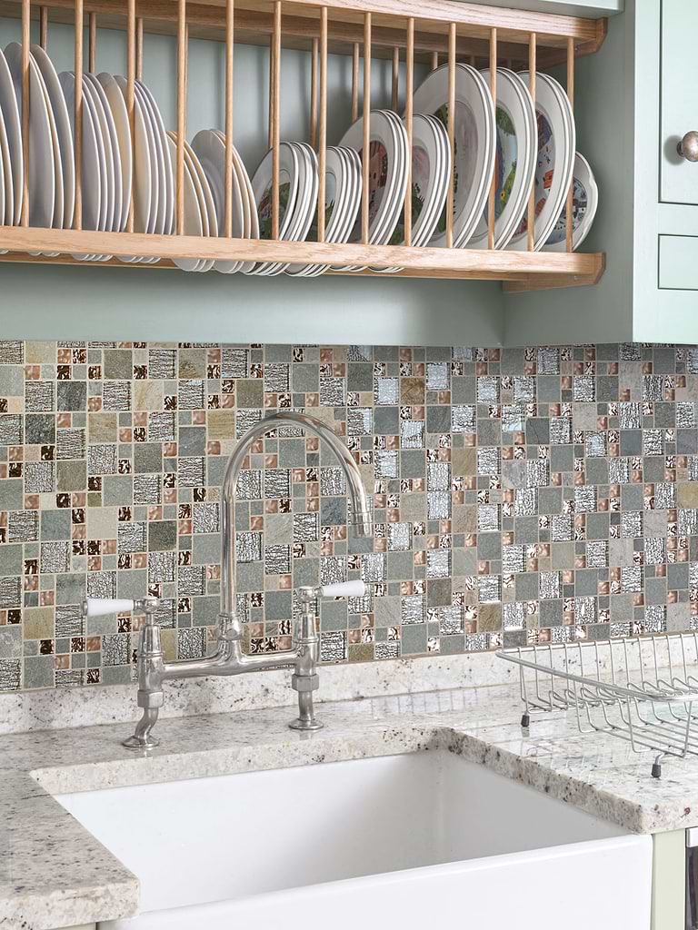 Rose Gold Gray Glass Slate Backsplash Tile - BA8007