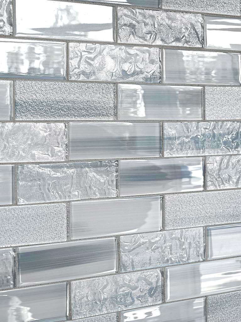 Blue Gray Textured Glass Subway Tile Hand Painted - BA5507
