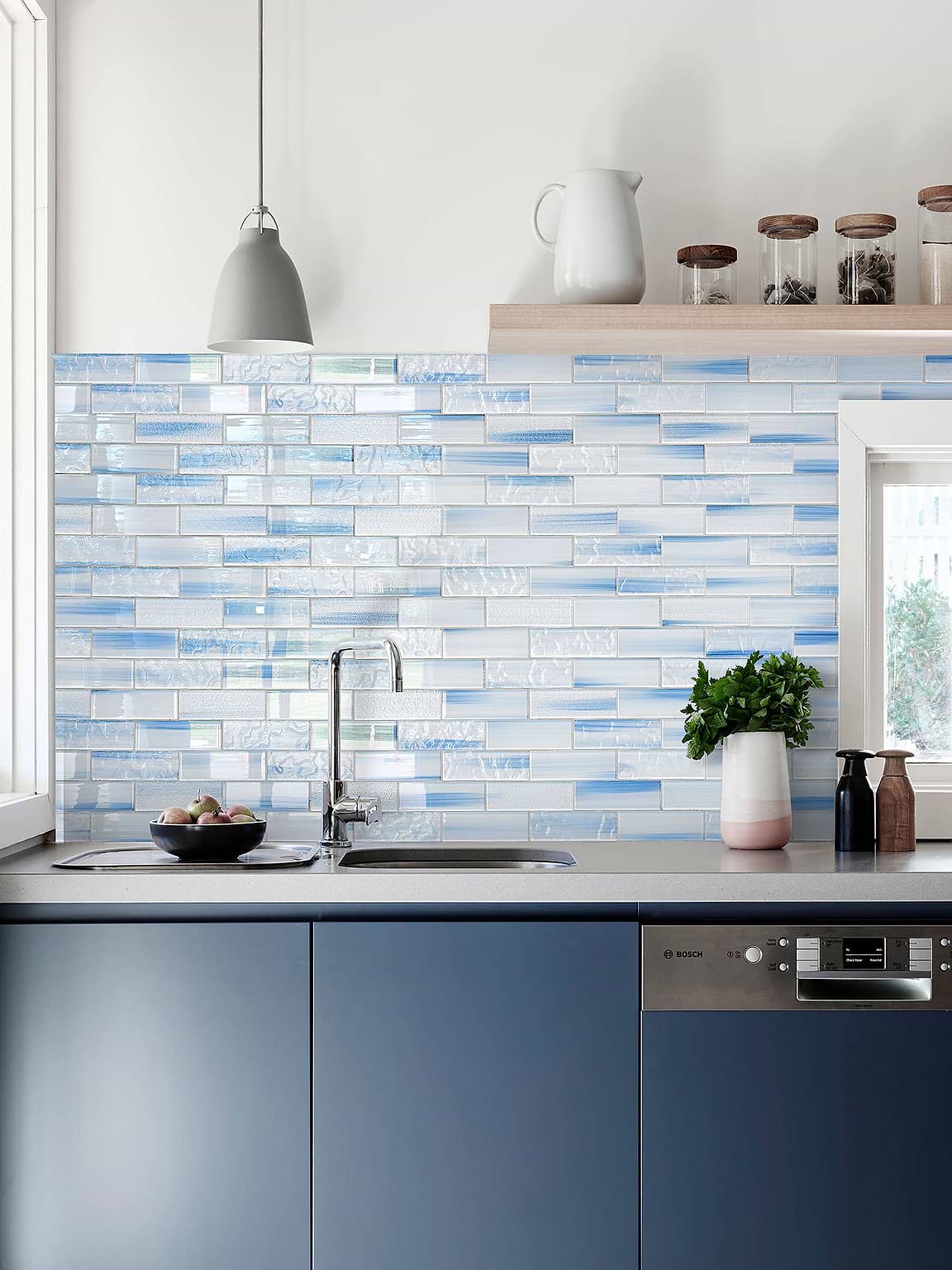 Ocean Blue Textured Glass Subway Tile Hand Painted - BA5507
