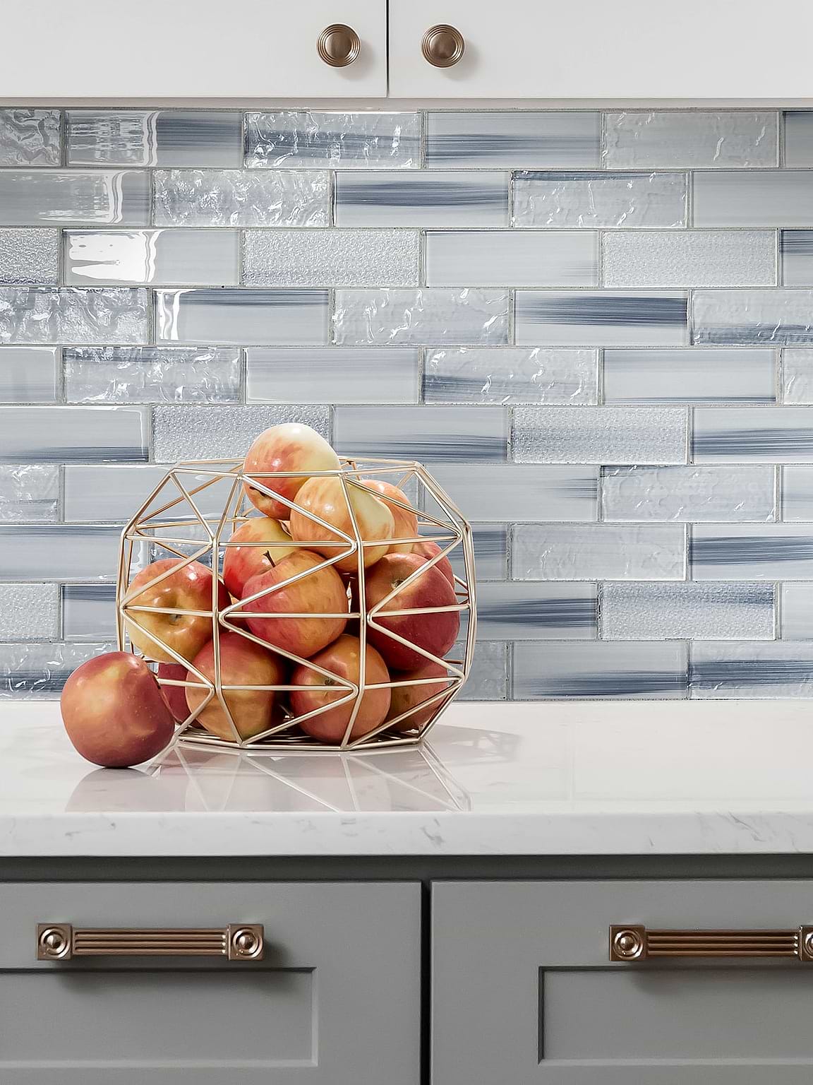 Blue Gray Textured Glass Subway Tile Hand Painted - BA5507