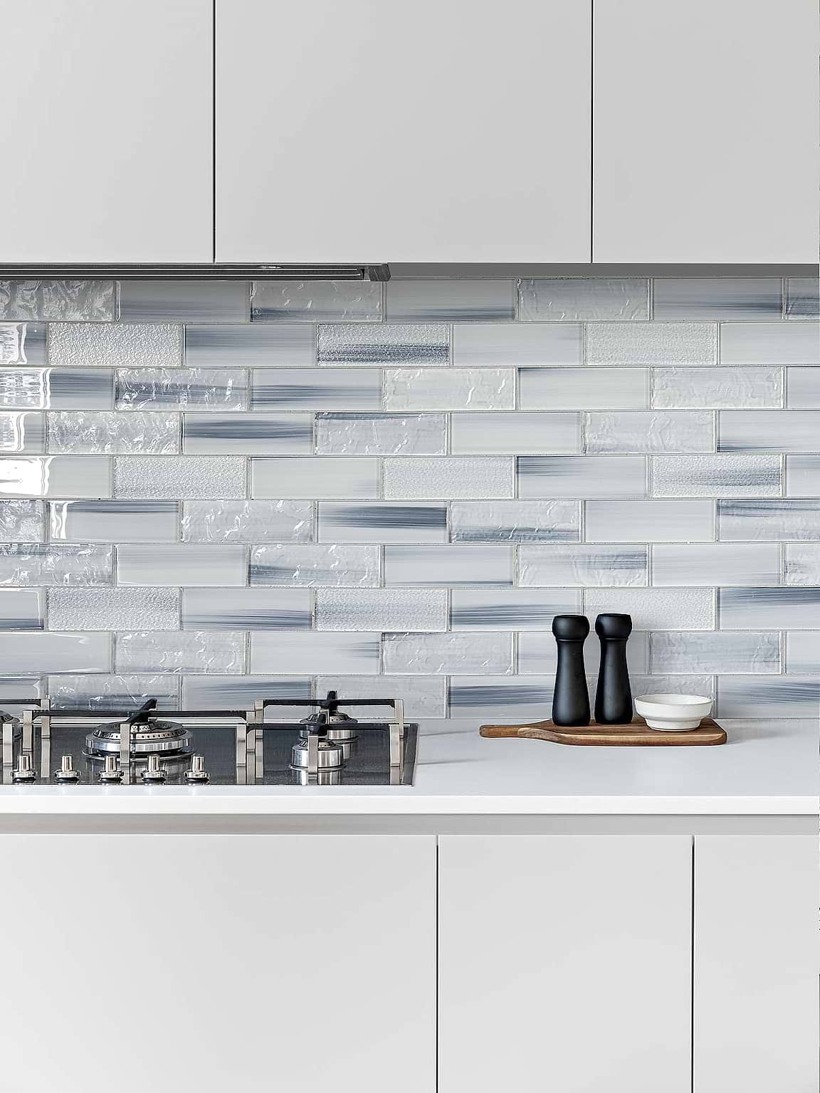 Blue Gray Textured Glass Subway Tile Hand Painted - BA5507