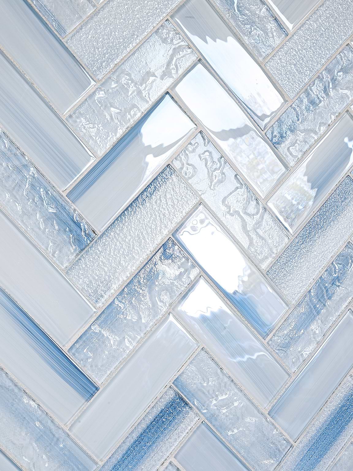Blue Glass Large Herringbone Mosaic Backsplash Tile - BA5507
