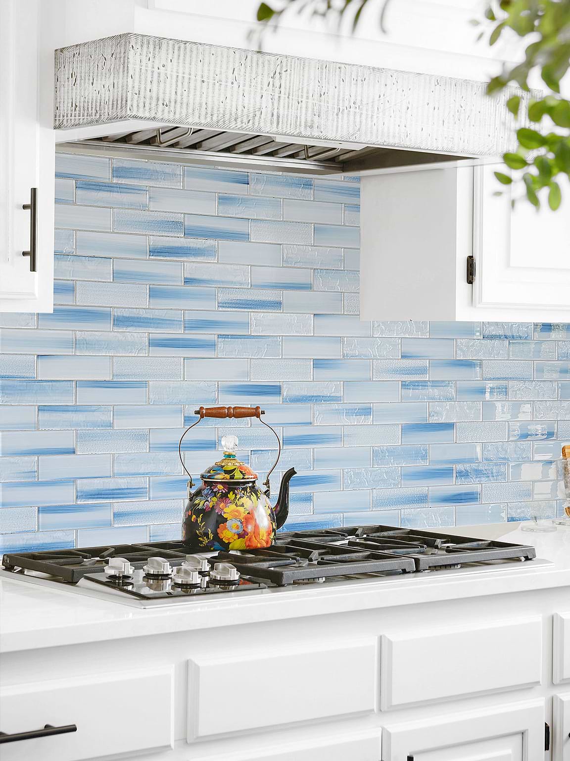 Ocean Blue Textured Glass Subway Tile Hand Painted - BA5507