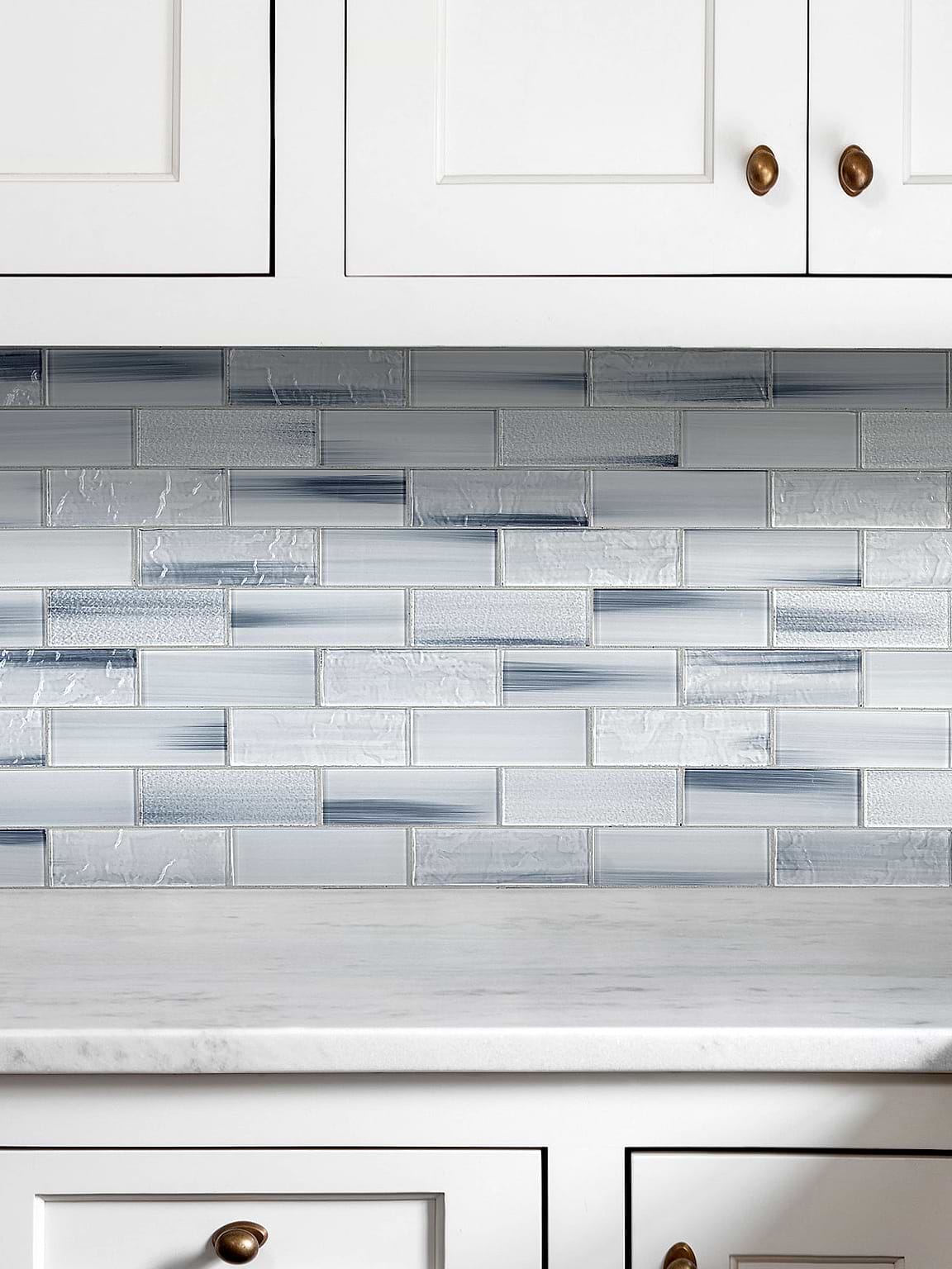 Blue Gray Textured Glass Subway Tile Hand Painted - BA5507