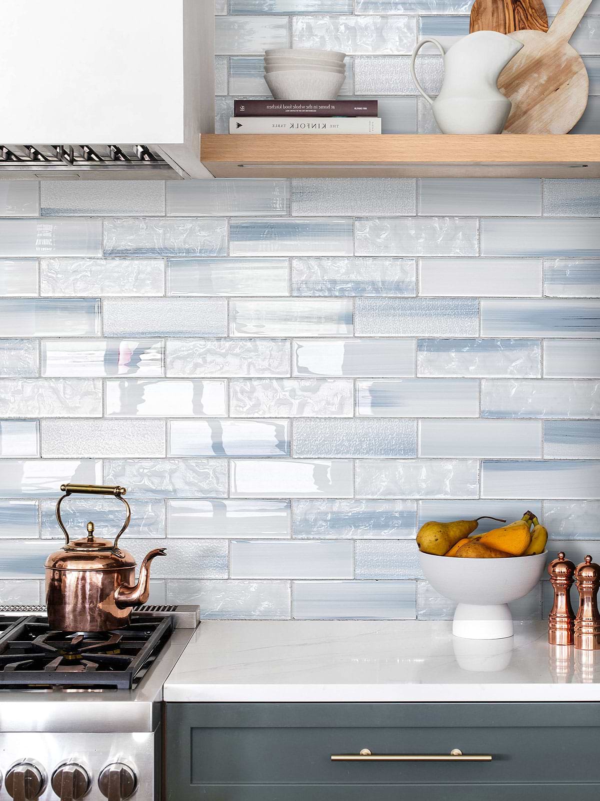 Blue Textured Glass Subway Tile Hand Painted - BA5507