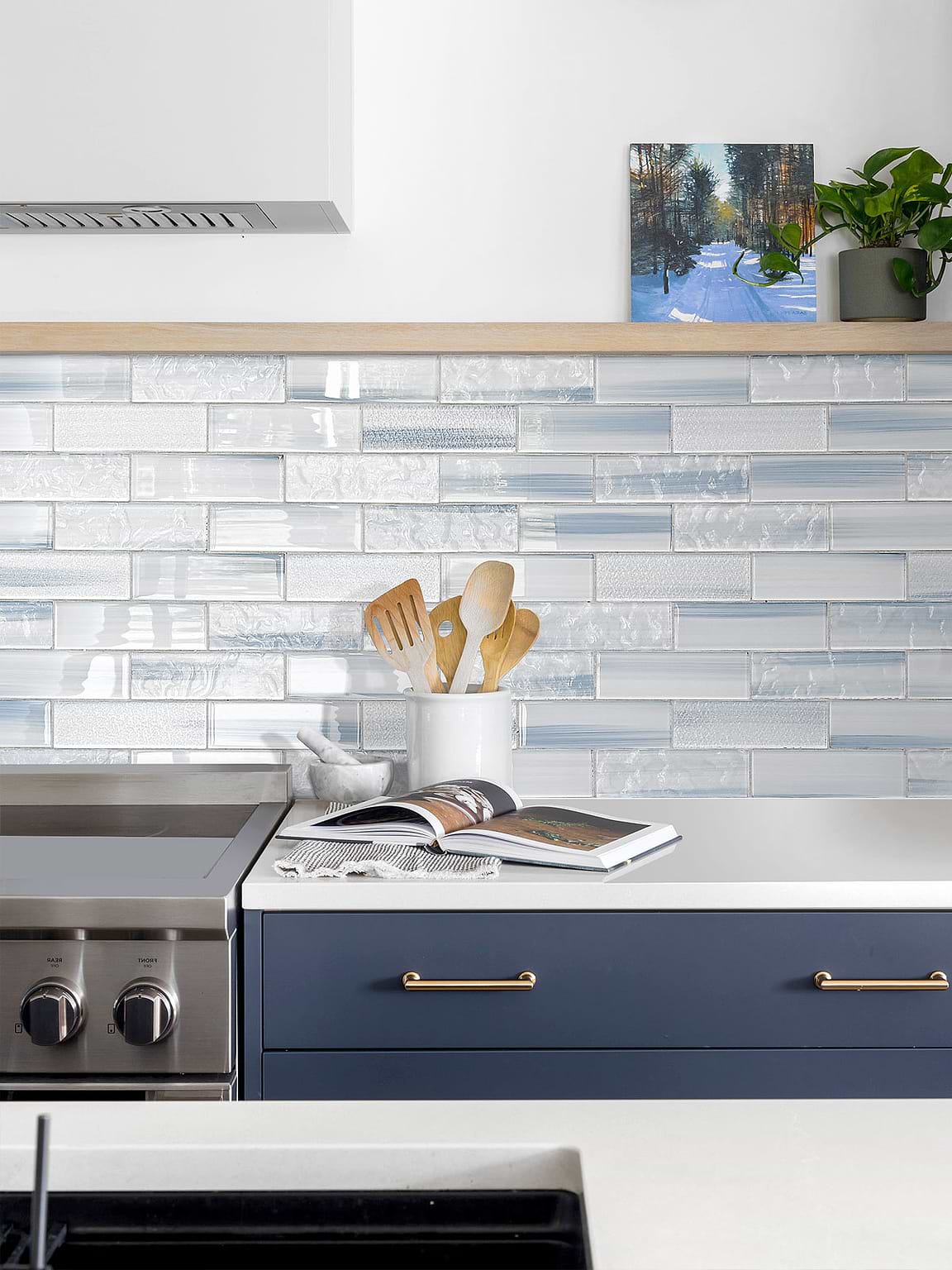 Blue Textured Glass Subway Tile Hand Painted - BA5507