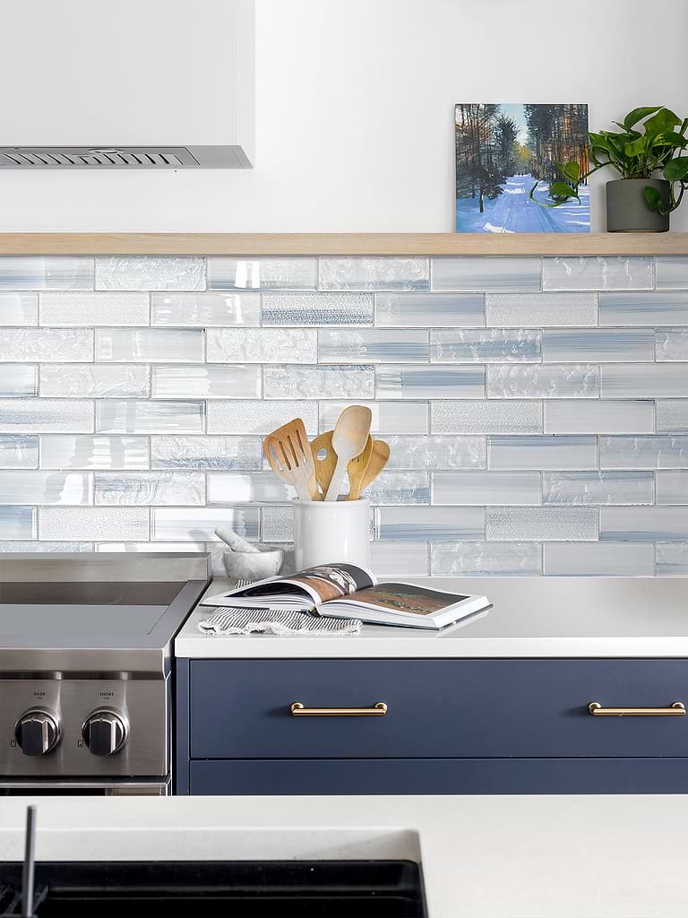 Blue Textured Glass Subway Tile Hand Painted - BA5507