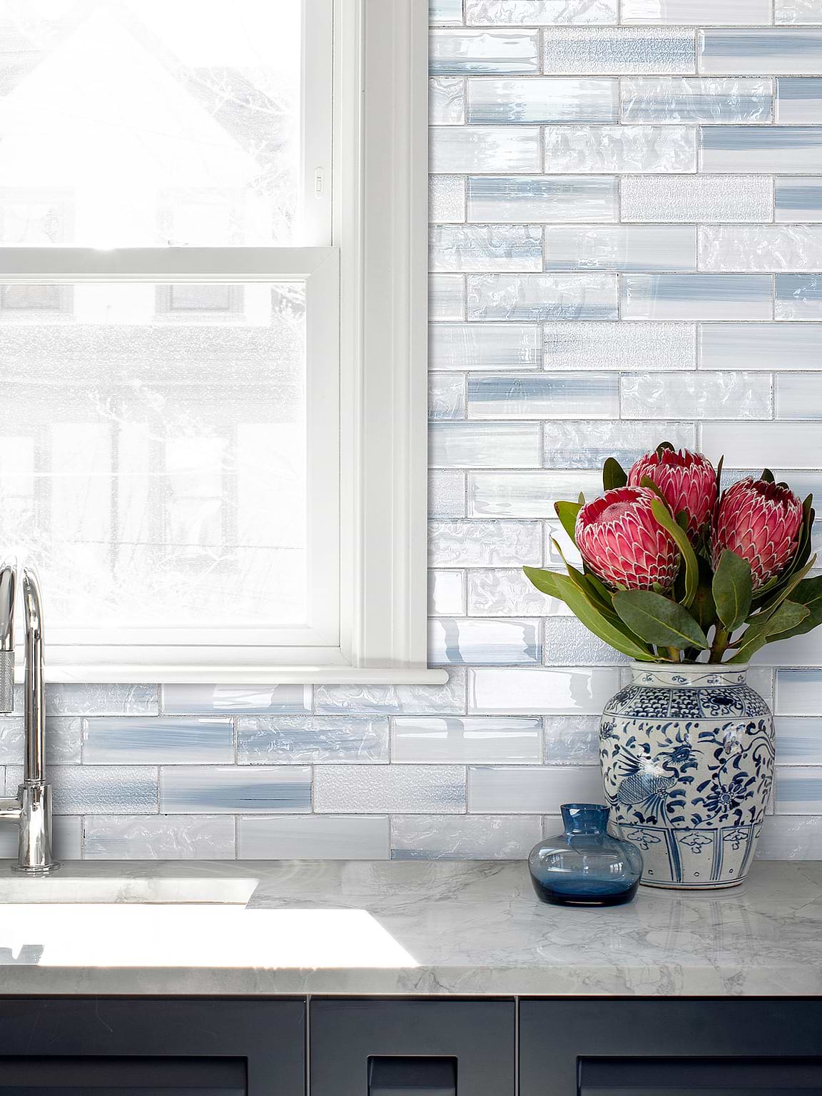 Blue Textured Glass Subway Tile Hand Painted - BA5507