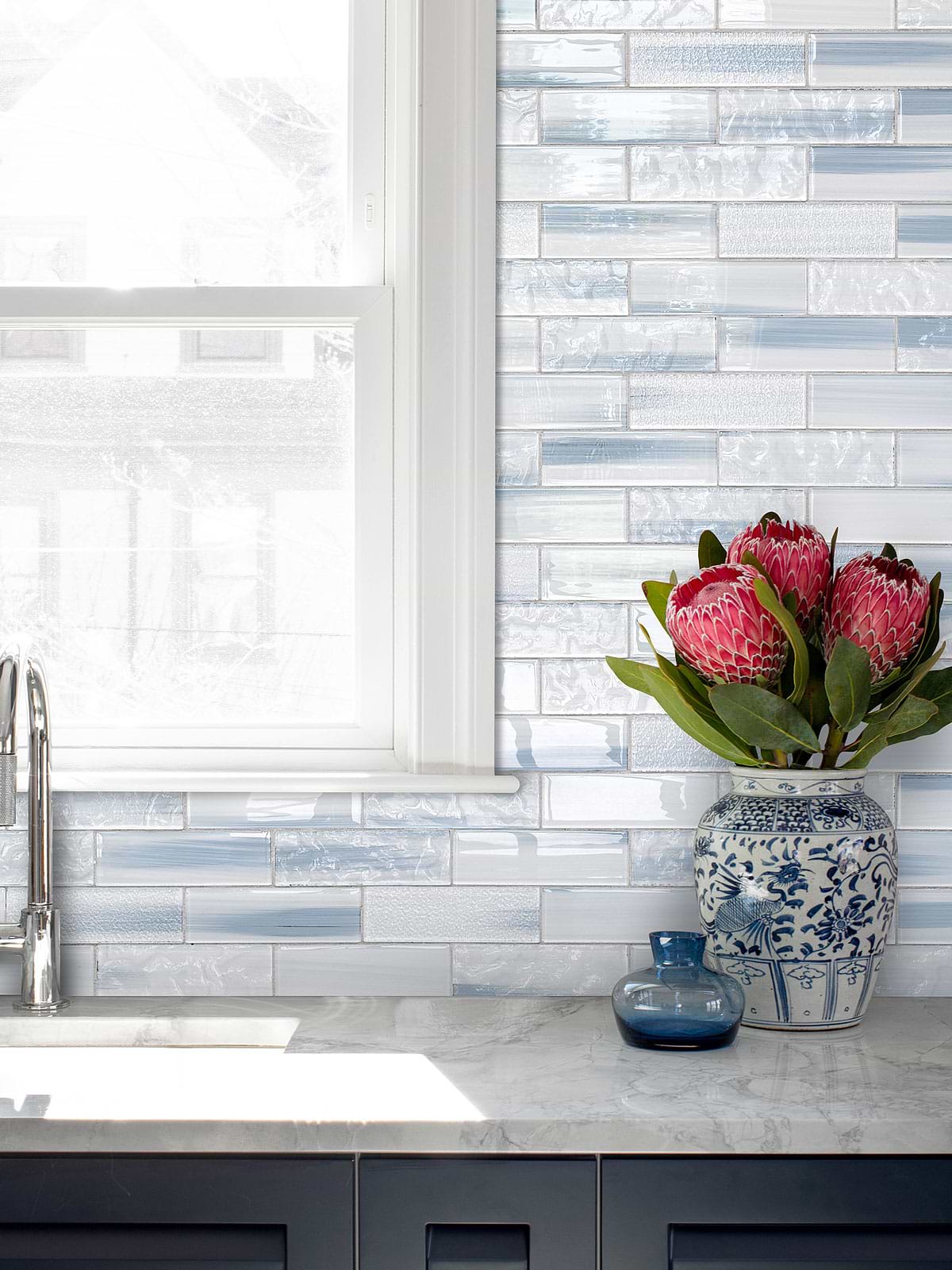 Blue Textured Glass Subway Tile Hand Painted - BA5507