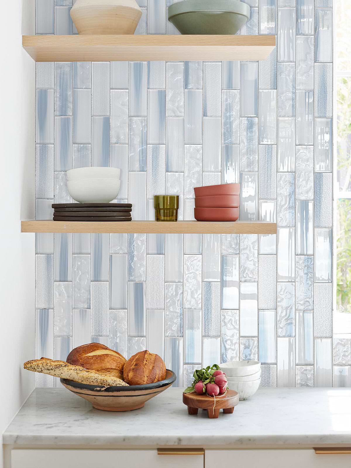 Blue Textured Glass Subway Tile Hand Painted - BA5507