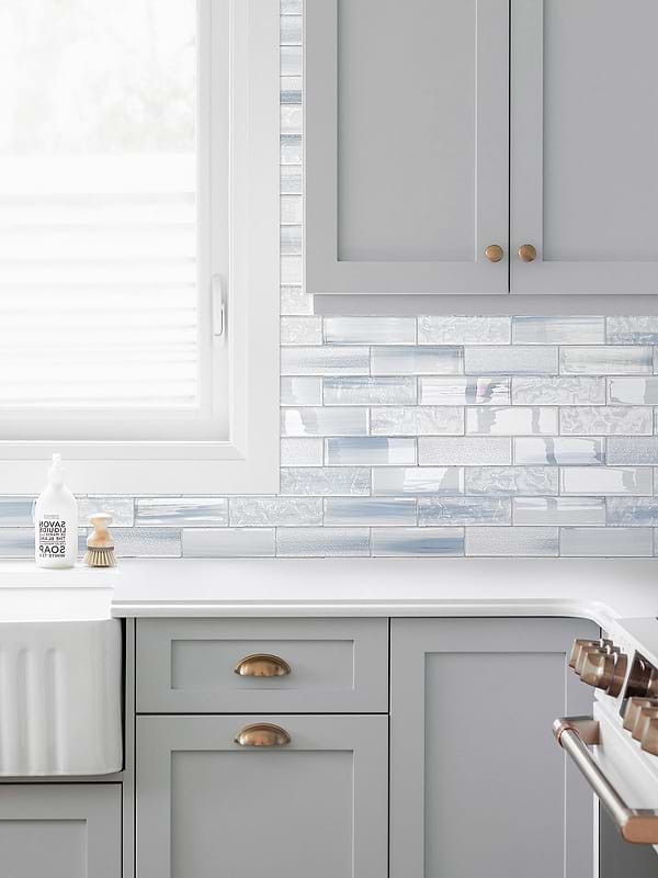 Blue Textured Glass Subway Tile Hand Painted - BA5507