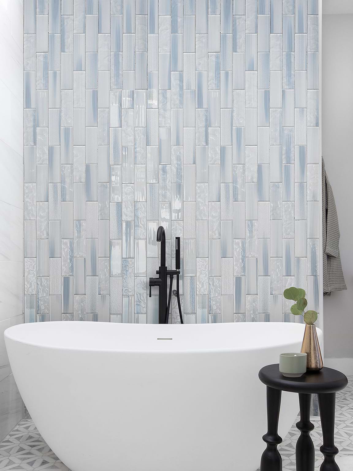 Blue Textured Glass Subway Tile Hand Painted - BA5507