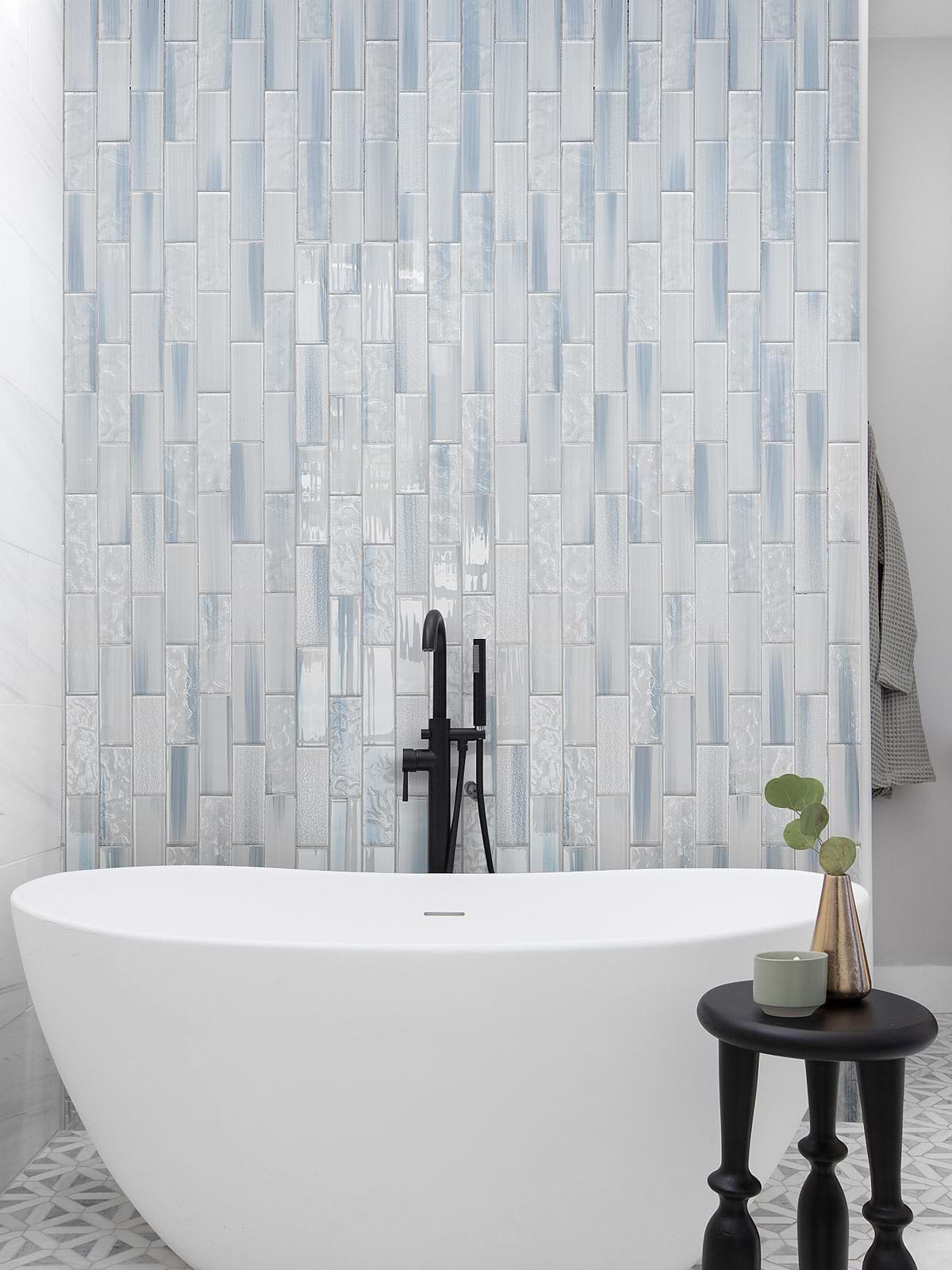 Blue Textured Glass Subway Tile Hand Painted - BA5507