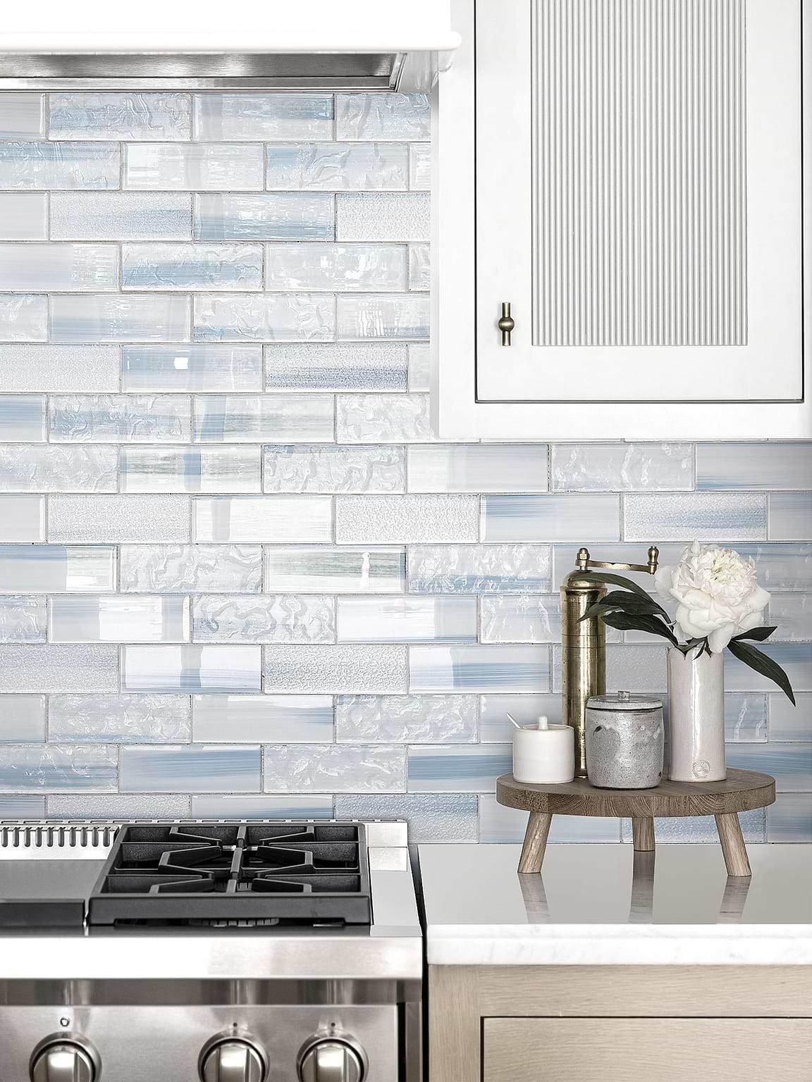 Blue Textured Glass Subway Tile Hand Painted - BA5507